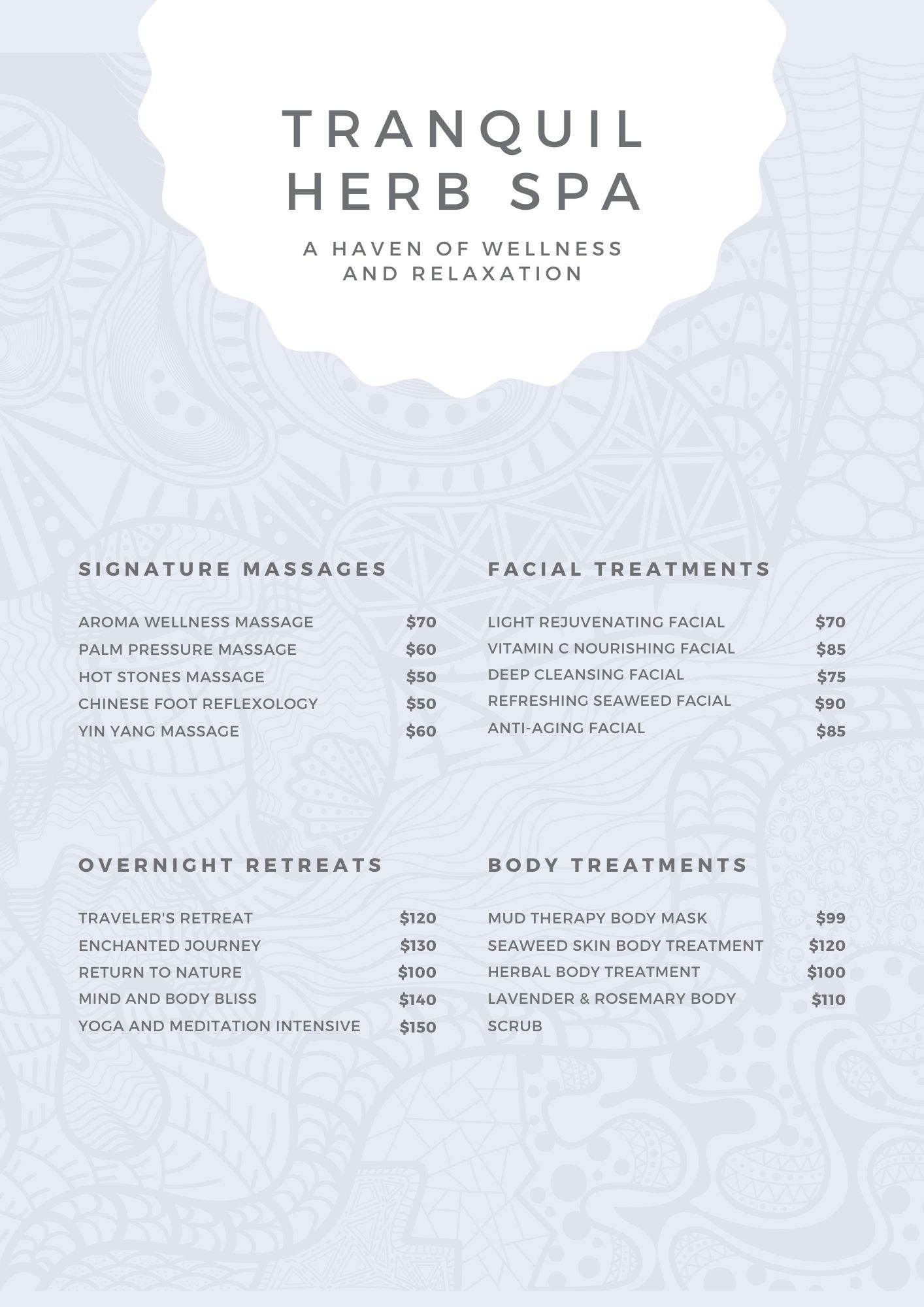 Thiết kế Menu Spa đẹp