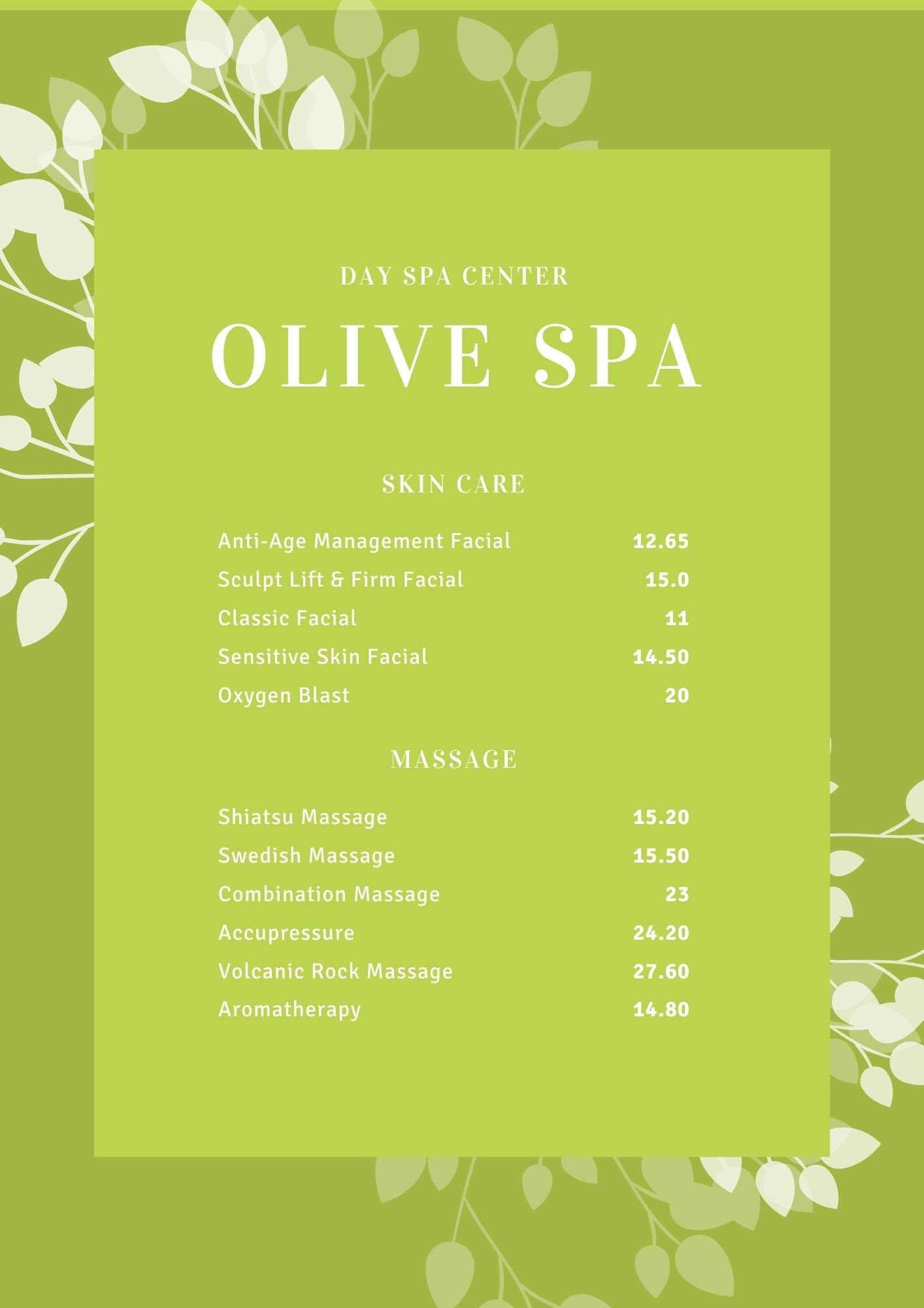Thiết kế Menu Spa đẹp
